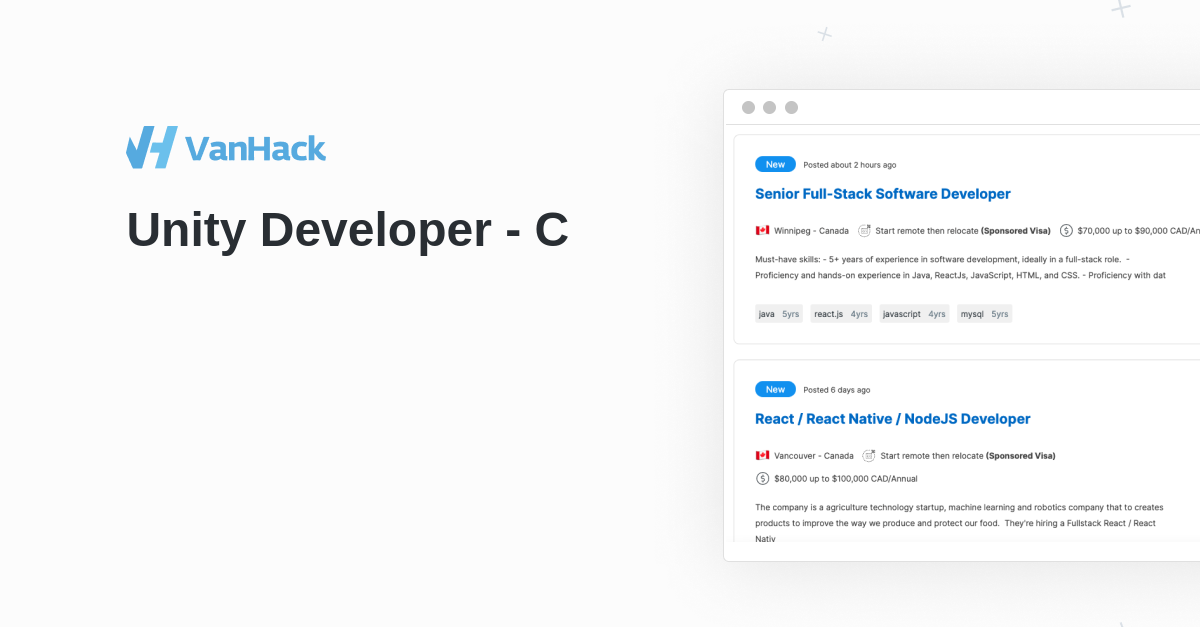Unity Developer - C#-Unity (REMOTE/LATAM) - VanHack